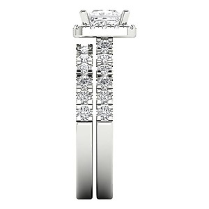 Clara Pucci 1.57ct Princess Cut Halo Solitaire with Accent Stunning Moissanite Diamond Statement Bridal Ring Band Set 14k White Gold 8.25