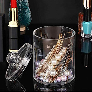 HZLHZYY 4 Pack Swab Holder Canisters with Lid Cotton Ball Pad Jars Clear Q-Tips Dispenser Holder Bathroom Storage Containers for Cotton Swabs, Q-Tips, Make Up Pads, Cosmetics, Floss Pick, Bath Salts