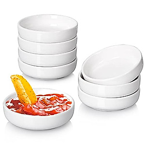 DELLING 8 PACK Dipping Bowls Set, Ceramic Dipping Sauce Dishes, 3.5 Oz Soy Sauce Dish, Side Dish Bowls, Small Bowl/Dish for BBQ, Condiments, Appetizer, Dessert, Sushi, Party - White