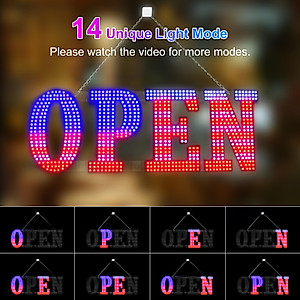 Flashing USA Flag Open Sign, 40"x14" Large Led Open Sign with 14 Scene Modes, Open Sign for Business with Hanging Installation, Ultra Bright Open Sign for Boutique, Stores, Bar, and More