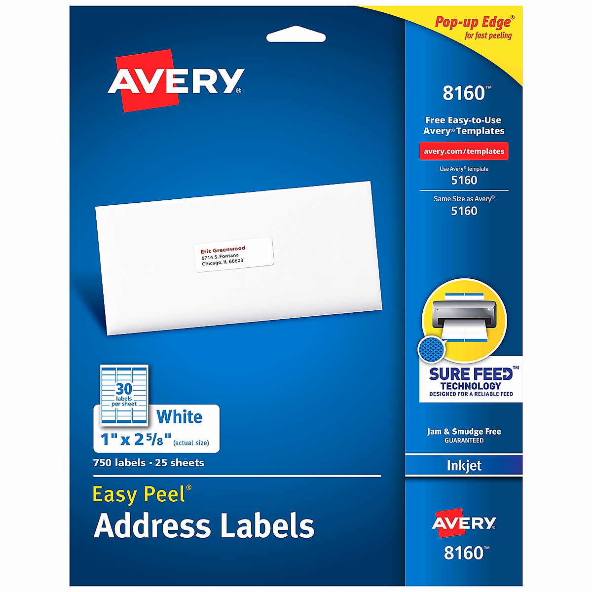 Avery Printable Business Cards, Laser Printers, 250 Cards, 2 x 3.5 (5371) & Easy Peel Printable Address Labels with Sure Feed, 1" x 2-5/8", White, 750 Blank Mailing Labels (08160)