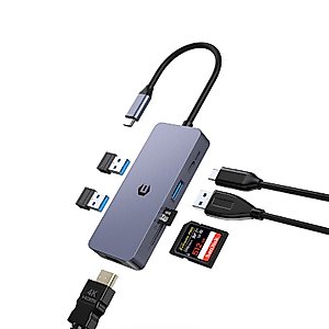 7 in 1 USB C Hub, HOPDAY USB C Adapter with 4K HDMI Dual Display, 100W Type C PD,3 USB 3.0 5Gbps, SD/TF, USB C to HDMI Multiport Dongle for MacBook, iMac, Ipad, HP, Dell, XPS, Surface
