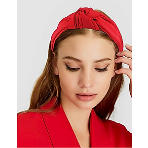 JOYRUBY Red Headband Top Knot Headband for Women, Knotted Headbands for Women, Wide Headbands for Women Non Slip, Satin Head Bands Hair Accessories