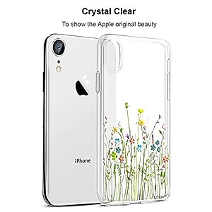Unov Case Compatible with iPhone XR Case Clear with Design Slim Protective Soft TPU Bumper Embossed Pattern 6.1 Inch (Flower Bouquet)