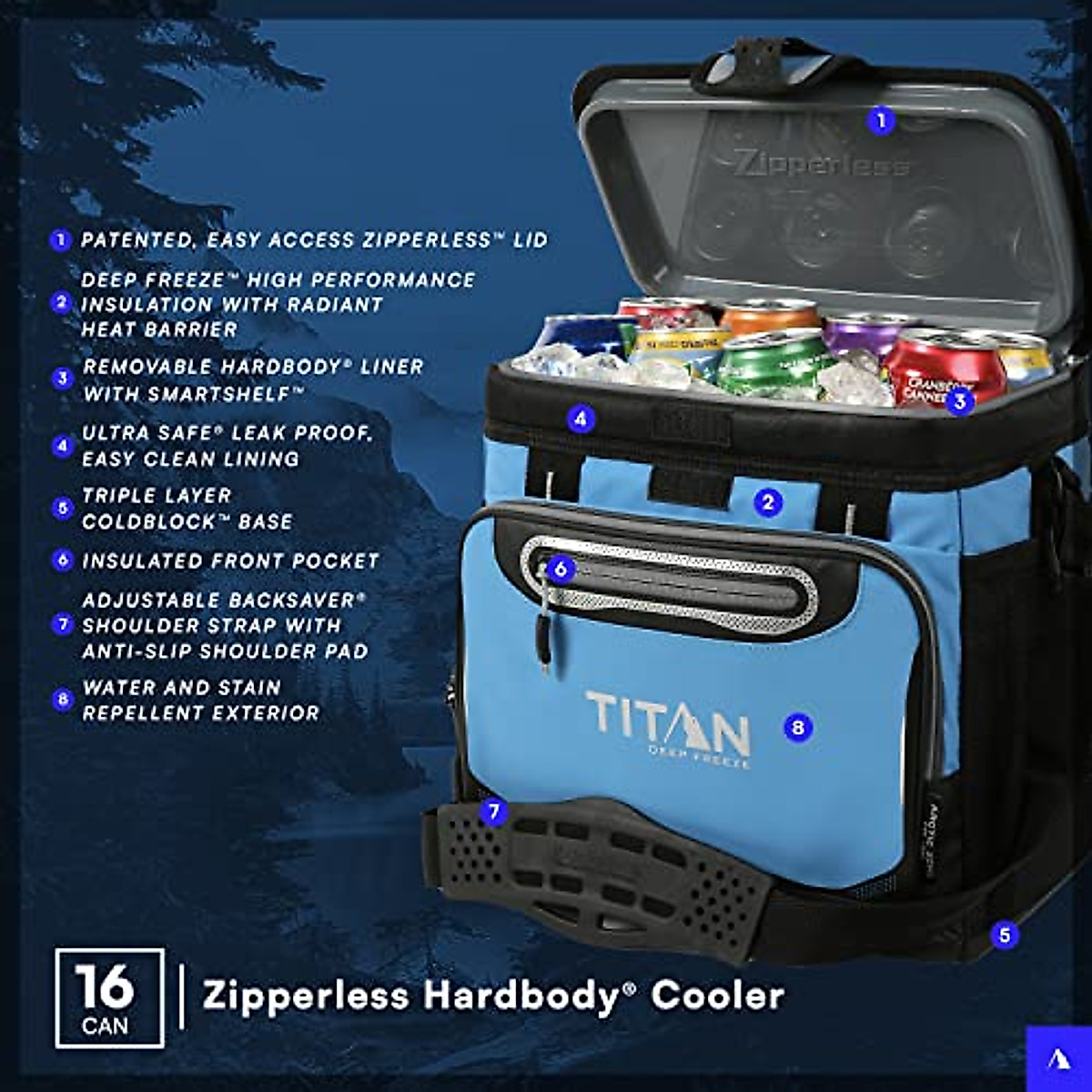 Arctic Zone Titan Deep Freeze Cooler - 16 Can Zipperless Hardbody Cooler - Deep Freeze Insulation, HardBody Liner, and SmartShelf