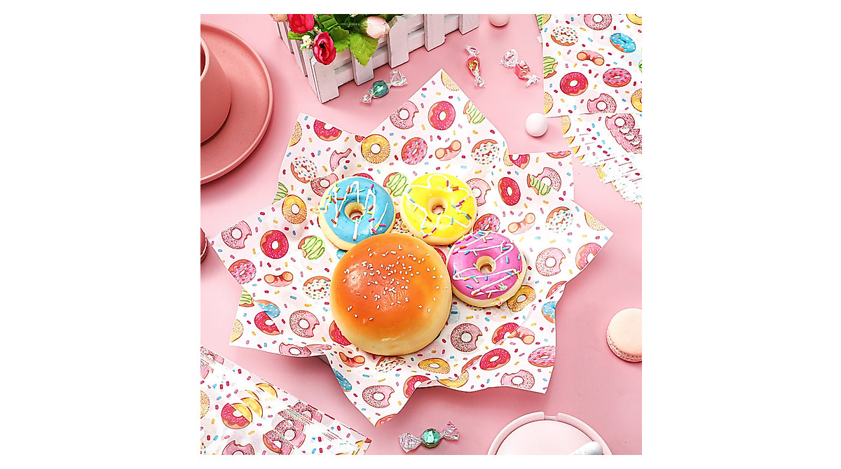 150-Pcs Donut Wax Paper Sheets for Food Wrapping and Parties