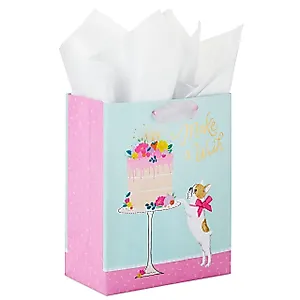 Hallmark 9" Medium Birthday Gift Bag with Tissue Paper (Make a Wish Cake and Pug Puppy)