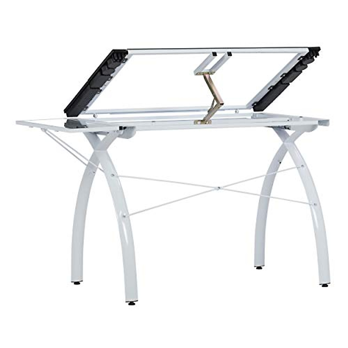 SD Studio Designs 10096 Futura Station with Folding Shelf Top Adjustable Drafting Craft Drawing Hobby Table Writing Studio Desk with Drawer, 35.5'' W x 23.75'' D, White/Clear Glass