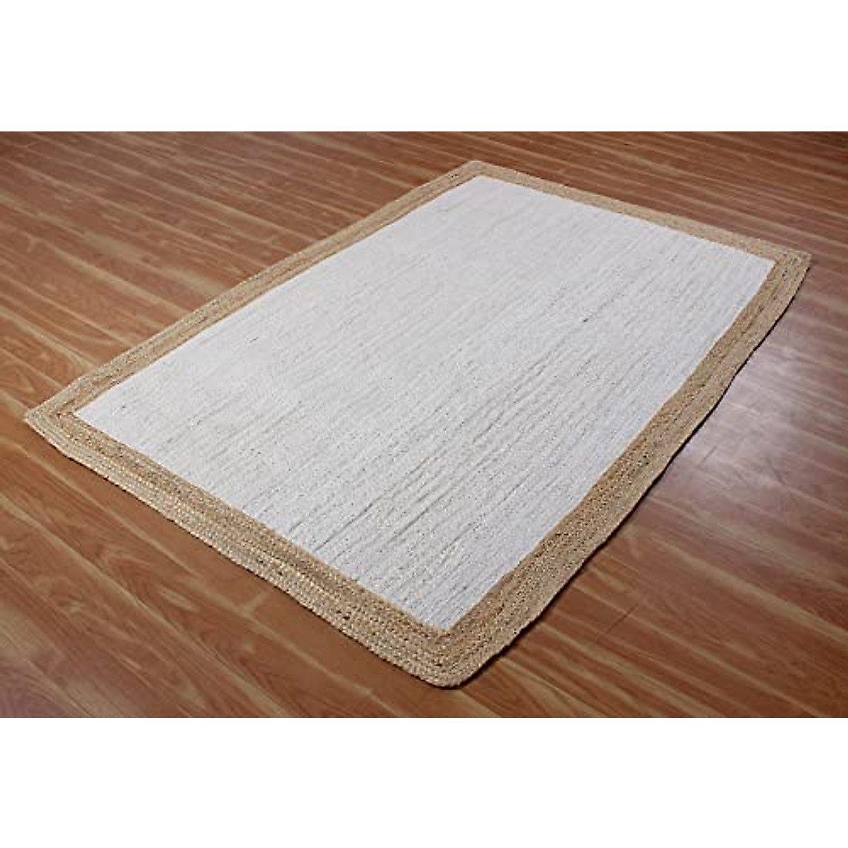CASAVANI 100% Handmade Natural Jute Rugs Geometric White & Beige Hand Braided Rag Rug Best Uses for Living Room Bedroom Entryway Laundry Room Doorway Door Mate 4x8 6x8 5x5 Feet Square