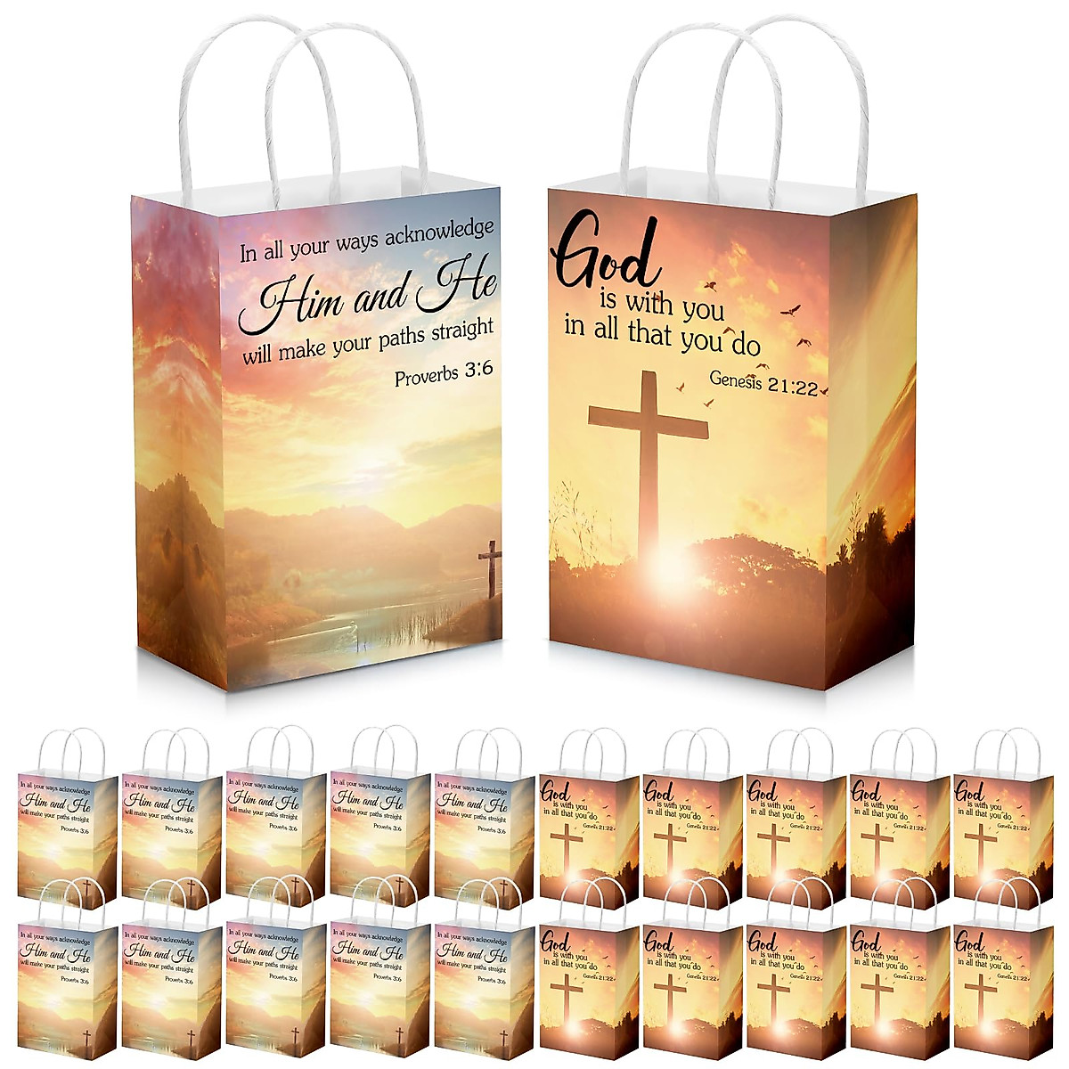 Zhanmai 50 Pcs Christian Gift Bags Church Visitor Welcome Packets Bulk Religious Baptism Bags with Bible Verse Bags with Handles for Christmas Favor, 5.91 x 3.15 x 8.27 Inch