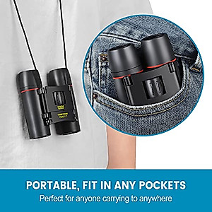 WRNRN 12X25 Mini Pocket Binoculars Compact, Small Lightweight Foldable Binoculars for Adults Kids Bird Watching, Travel, Opera Concert, Hiking, Cruise, Football Game