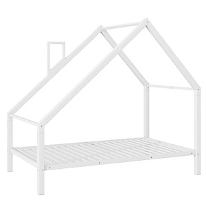 Bellemave Twin House Bed for Kids, Kids Twin Bed, Twin Bed for Girls/Boys, Montessori Bed for Kids with Roof, Metal House Bed for Kids, White