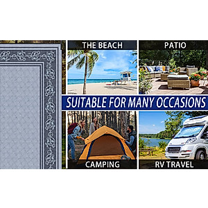EEZ RV Products 9x18VG Heavy Duty Reversible/Durable Outdoor Patio/RVing Mats(9ft x18ft Vine Grey) Come with Large Storage Bag & 6 Sets of Stakes and Washer