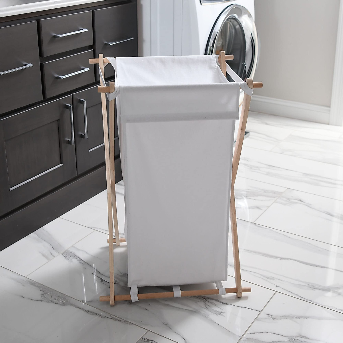 Household Essentials White Househod Essentials Laundry Hamper with Wood X Frame Large