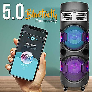 Pyle Portable Bluetooth PA Speaker System - 1200W Outdoor Bluetooth Speaker Portable PA System w/TWS Function, Microphone in, Flashing DJ Party Lights, USB Reader, FM Radio, Rolling Wheels