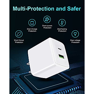 2 Pack USB C Wall Charger, PLSFLICK 20W Dual Port Power Delivery Fast Type C Charging Block Plug Adapter for iPhone 14 13 12 Pro Max Mini XR XS SE, Ipad, Airpods, Samsung Galaxy(White)
