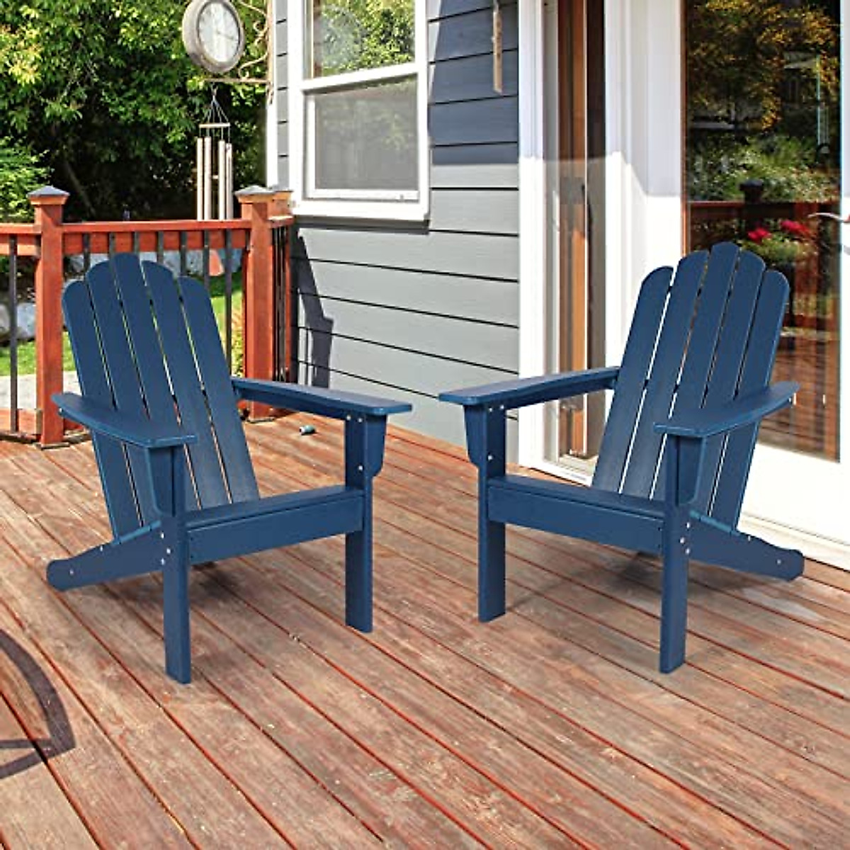 Piamomso Folding Plastic Adirondack Chair, All Weather Resistant Fire Pit Chair for Outside Patio Lawn Garden Backyard Deck, Blue