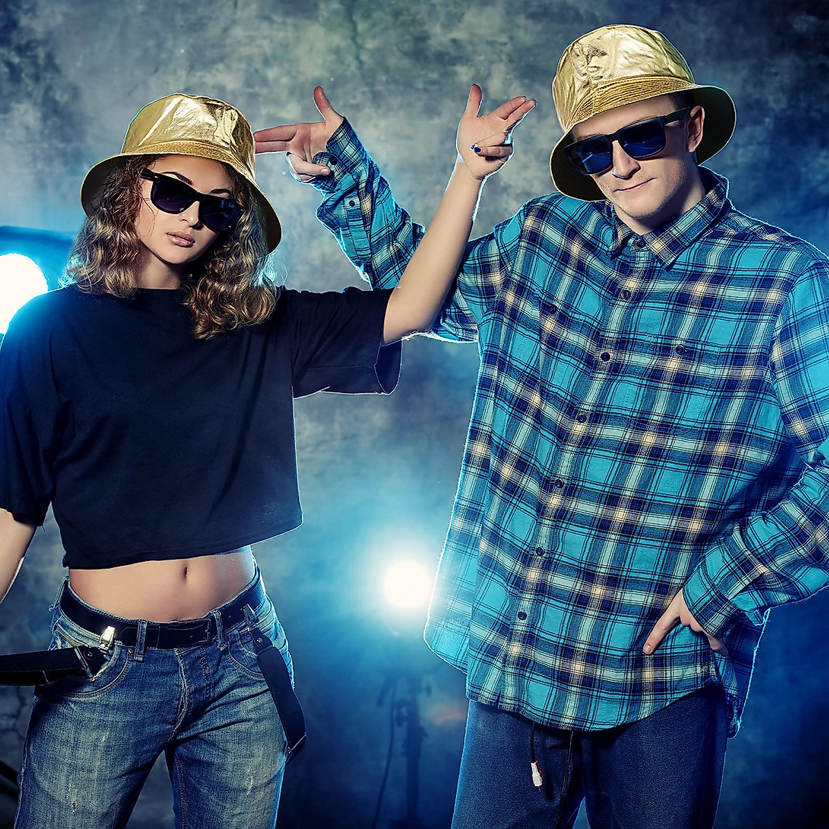 SATINIOR 2 Pcs Metallic Bucket Hat Unisex Trendy Fisherman Hat Reversible Foldable Packable Cap Double Side Hat Hip Hop for Men Women Teen (Gold)