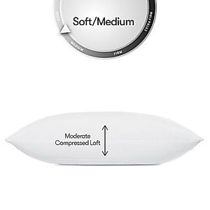 Serta Down Illusion Soft Hypoallergenic Soft/Medium Bed Pillows for Side, Stomach or Back Sleepers (2 Pack), King, White