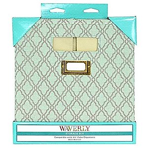 Patterned Canvas Collapsible Storage Bin with Metal Label Holder 10.5" x 10.5" x 11" (Hampton)