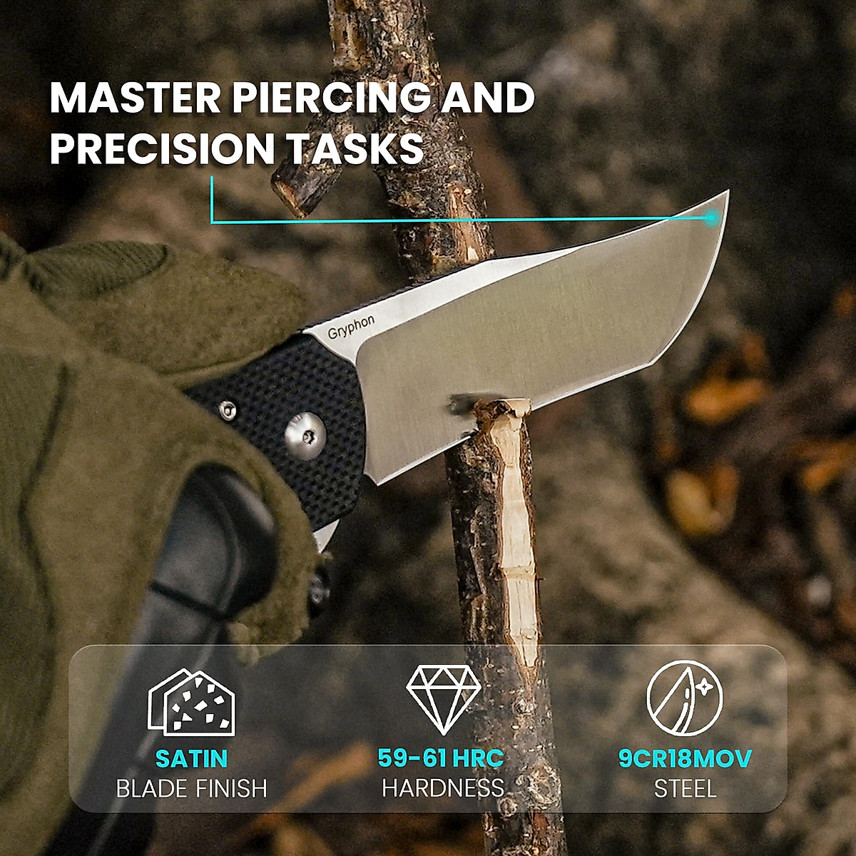 Kizer Gryphon Pocket Knife, 3.46 Inches 9Cr18MoV Steel Blade, G10 Handle, Folding Pocket Knife, L4010A1