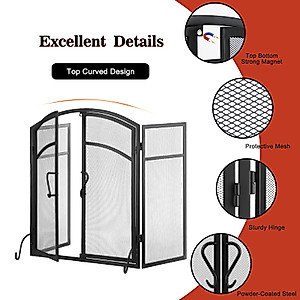 Gtongoko 3 Panel Fireplace Screen with Doors 51" W x 32" H Wrought Iron Extra Large Fireplace Screen Decorative Fire Spark Guard Grate for Living Room Home Decor - Black