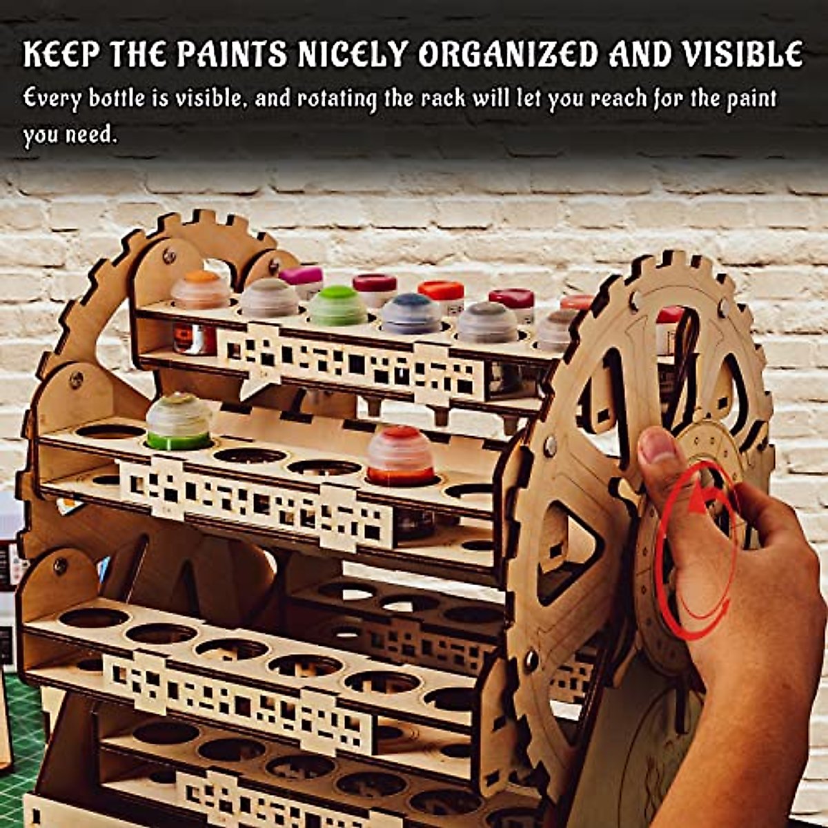 Rotating Carousel Paint Storage Rack Holds 48 Citadel/Vallejo/Army Painter Botlles Wooden Hobby & Craft Painting Station Organizer Caddy for D&D, Warhammer, Tabletop RPG Miniature, Model and Terrain