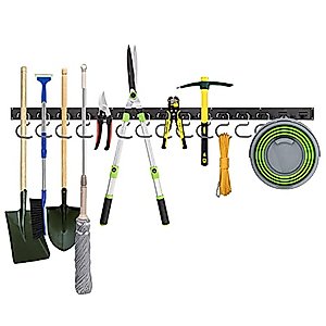 Housolution Adjustable Tool Storage System 48 Inch, 3 Rail Guide 12 Hooks Wall Holder for Tools, Garage Storage, Garden Tool Organizer, Tool Storage for Warehouse, Basement, Workshop - Black