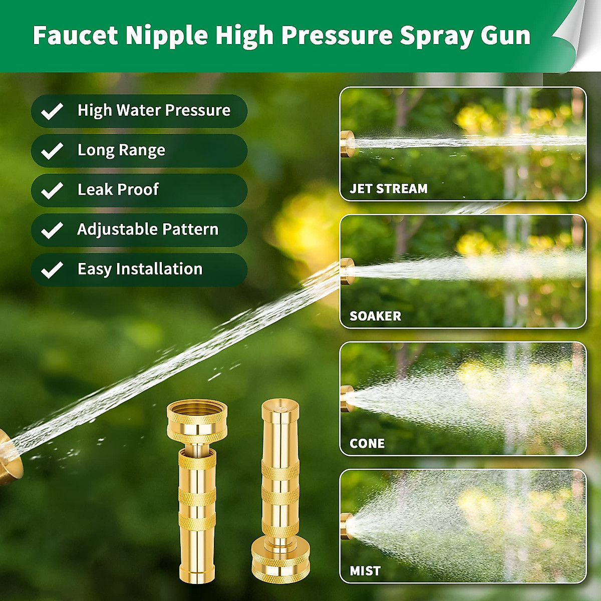 AUTOMAN Brass Hose Nozzle – High Pressure Jet Nozzles 3 Pack, Heavy Duty Sprayer for Garden Hoses, Adjustable Spray Gun,Solid Twist Water Hose Nozzle for Patio, Lawn, Car Wash, Extra 10 Rubber Washers