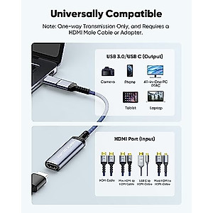 HDMI Video Capture Card, Highwings Cam Link 4K HDMI to 1080P 60FPS USB 3.0/C Video Record Capture Device, USB Video Capture for Streaming Recording Teaching Gaming Switch PS5/4 Xbox OBS PC, Grey