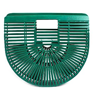 RULER TRUTH Women's Bamboo Handbag Small Straw Purses and Handbags Handmade Woven Tote Bag for Summer Beach Light Blue