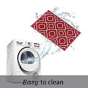 Easychan 2 Piece Carpet Rubber Backing Kitchen Mat Doormat Area Rugs (15"x47"+15"x23", Red)