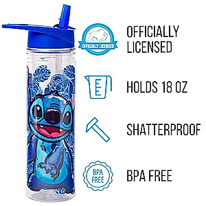 Silver Buffalo Lilo and Stitch Floral Sketch Glitter Double Walled Tritan Water Bottle, 18-Ounce