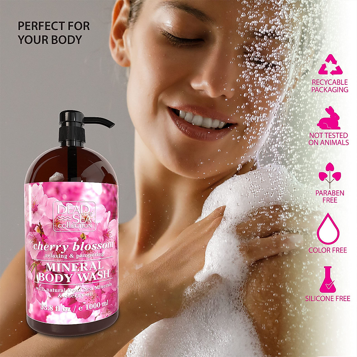 Dead Sea Collection Cherry Body Wash for Women and Men - with Pure Dead Sea Minerals and Cherry Seeds Oil - Cleanses and Moisturizes Skin - Pack of 2 (67.6 fl. oz)