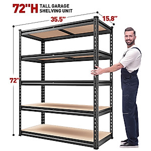 REIBII 2000LBS Garage Shelving Heavy Duty 72''H Storage Shelves 5 Tier Metal Shelves, Adjustable Metal Shelving Unit for Basement Pantry 35.5" W x72 H x 15.8" D, 2Pack