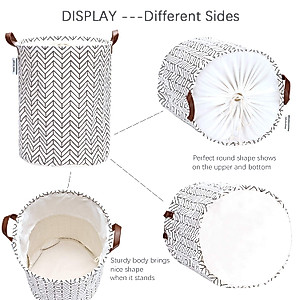 Sea Team Arrowhead Pattern Laundry Hamper Canvas Fabric Laundry Basket Collapsible Storage Bin with PU Leather Handles and Drawstring Closure, 19.7 by 15.7 inches, Waterproof Inner, Black