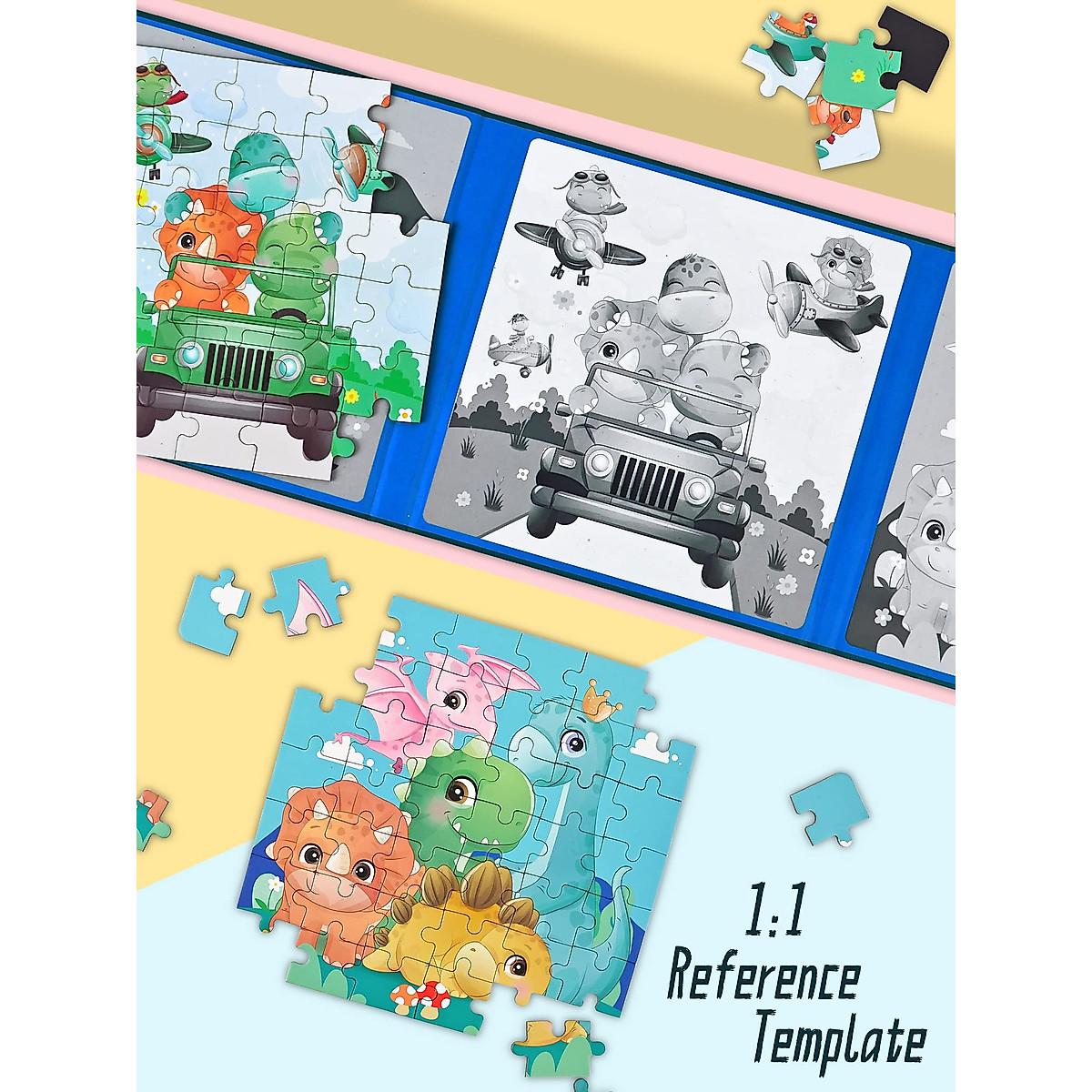 Vileafy Magnetic Puzzles for Kids Ages 4-8, 3 in 1 Wooden Dinosaur Puzzles Book for Boys Girls, Preschool Educational Learning Toys and Travel Games Toys (Dinosaur 25P+30P+42P)