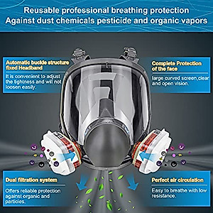 Reusable Respirator full Face Gas Cover, Organic Vapor Mask and Anti-fog, for Painting, mechanical polishing, logging, welding, Against Dust, Staining, Sanding & Cutting