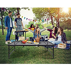 Nice C Table for Grill, Outdoor Picnic Folding Camping Table, Card Table Adjustable Height, Portable Mesh Bag Lightweight, Carry Handle for Outdoor, Beach, Indoor  (23.7” x 15.8” x 10.7”/22.3” Black)