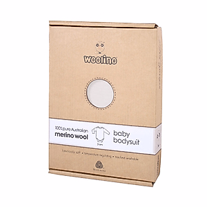 Woolino 100% Superfine Merino Wool Baby Bodysuit - Long Sleeve Onesies for Boy and Girl -12-18 Months - Oat