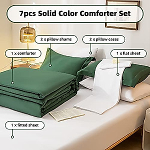 weigelia Queen Comforter Set Boho Bed Comforter Set 7PC Emerald Green Comforters Queen Size Bed in a Bag Soft Microfiber Comforter with Pillow Shams Fitted Sheet Flat Sheet Bedding Set for All Season