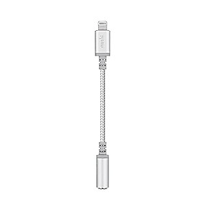Moshi Integra Lightning to 3.5mm Headphone Jack Adapter [MFi Certified], DAC Chip Integrated, Ballistic Nylon Braiding, Aluminum Housings, Exceeds 10,000 Bend Cycles, for iPhone/iPad, Jet Silver