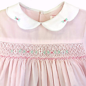 Petit Ami Baby Girls’ Hand Embroidered Smocked Bubble Romper, 3 Months, Pink