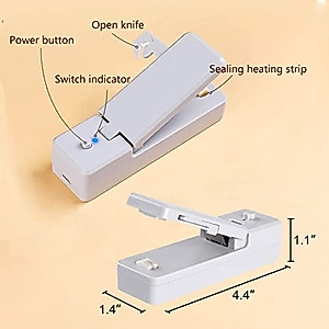 Mini Bag Sealer, Handheld Rechargeable Bag Heat Vacuum Sealer Food Bag Resealer, 2 in 1 Portable Heat Sealer & Cutter Food Sealer for Plastic Bags Food Storage Fresh, Battery Included