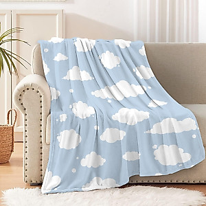 Cloud Blanket, Cloud Print Throw Blanket, Blue and White Gift for Girl and Boy, Lightweight Soft Cute Cloud Fleece Blanket for Sofa Chairs Bed 40" x 30" for Pet