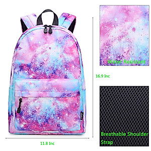 abshoo Lightweight Water Resistant Galaxy Backpacks for Teen Girls School Backpack with Lunch Bag (Galaxy Pink Set)