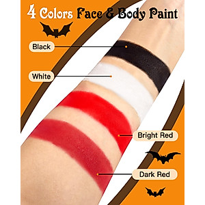 Lictin Halloween Clown Makeup Kit - White Black Red Face Body Paint + Fake Blood Gel, Water Activated Face Paint Kit for Adults, SFX Joker Zombie Vampire Skeleton Makeup Kit with Brushes & Sponges