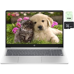 HP Chromebook 15.6 Inch Laptop for College Students, Intel 4-Core Processor N200 (Beat i5-8250U), 8GB DDR5 RAM, 192GB Storage (64GB eMMC + 128GB SD Card), Chrome OS, UHD Graphics, Natural Silver, PCM