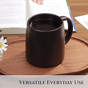 LINVIA Classic Mug, 16 oz Large Coffee Mug with Handle, Ceramic Porcelain Tea Cup, Smooth Matte (Sliding Lid, Black)