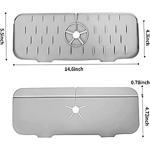 Silicone Faucet Sink Mat Sink Splash Guard, Sink Drain Pad Behind Faucet, Bathroom Drip Protector Splashback Countertop Protection Faucet Handle drip Catcher (Silica Gel(Grey 1pcs)) (B)